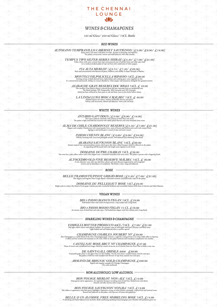 Menu/Items – The Chennai Lounge